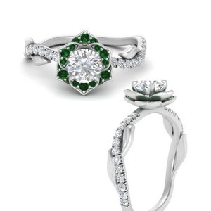 Natural Inspired Halo Emerald Engagement Ring In 950 Platinum ...