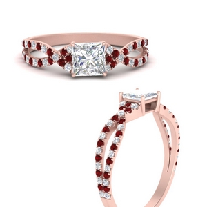 Princess Cut Vintage Split Shank Ruby Ring In 14K Rose Gold ...