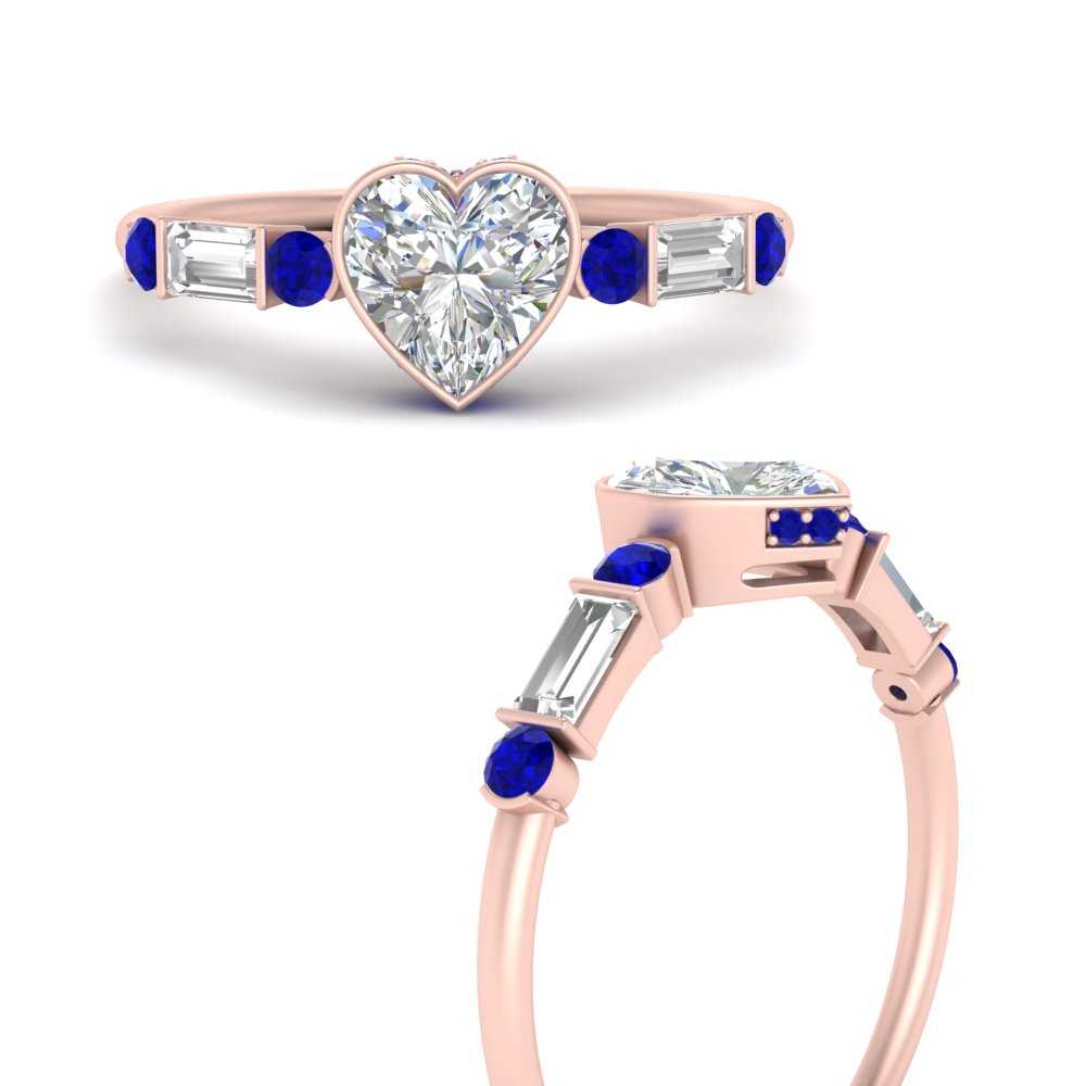 Bezel Set Vintage Heart Shaped Sapphire Lab Diamond Engagement Ring In ...