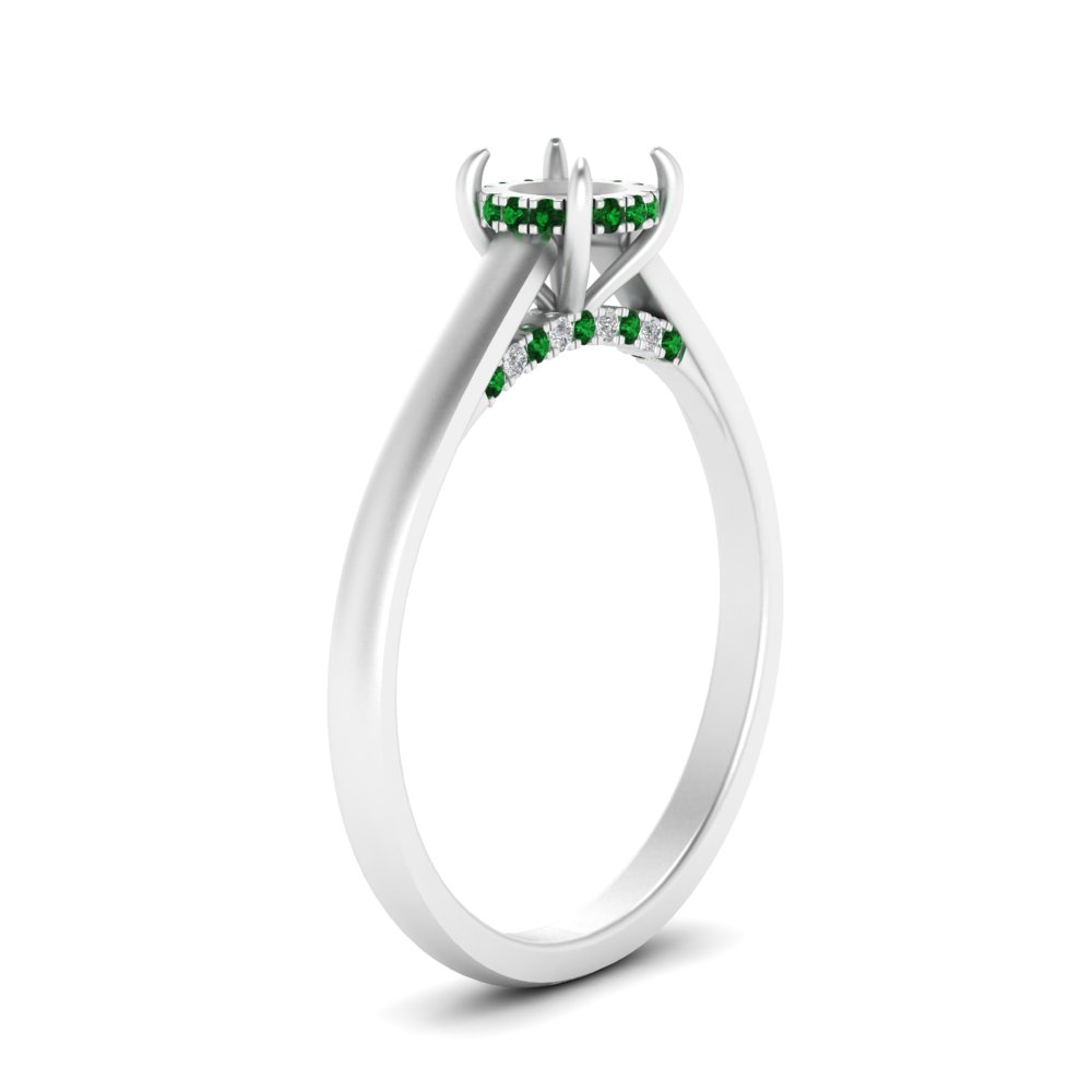 High Profile Semi Mount Solitaire Engagement Ring With Hidden Emerald ...