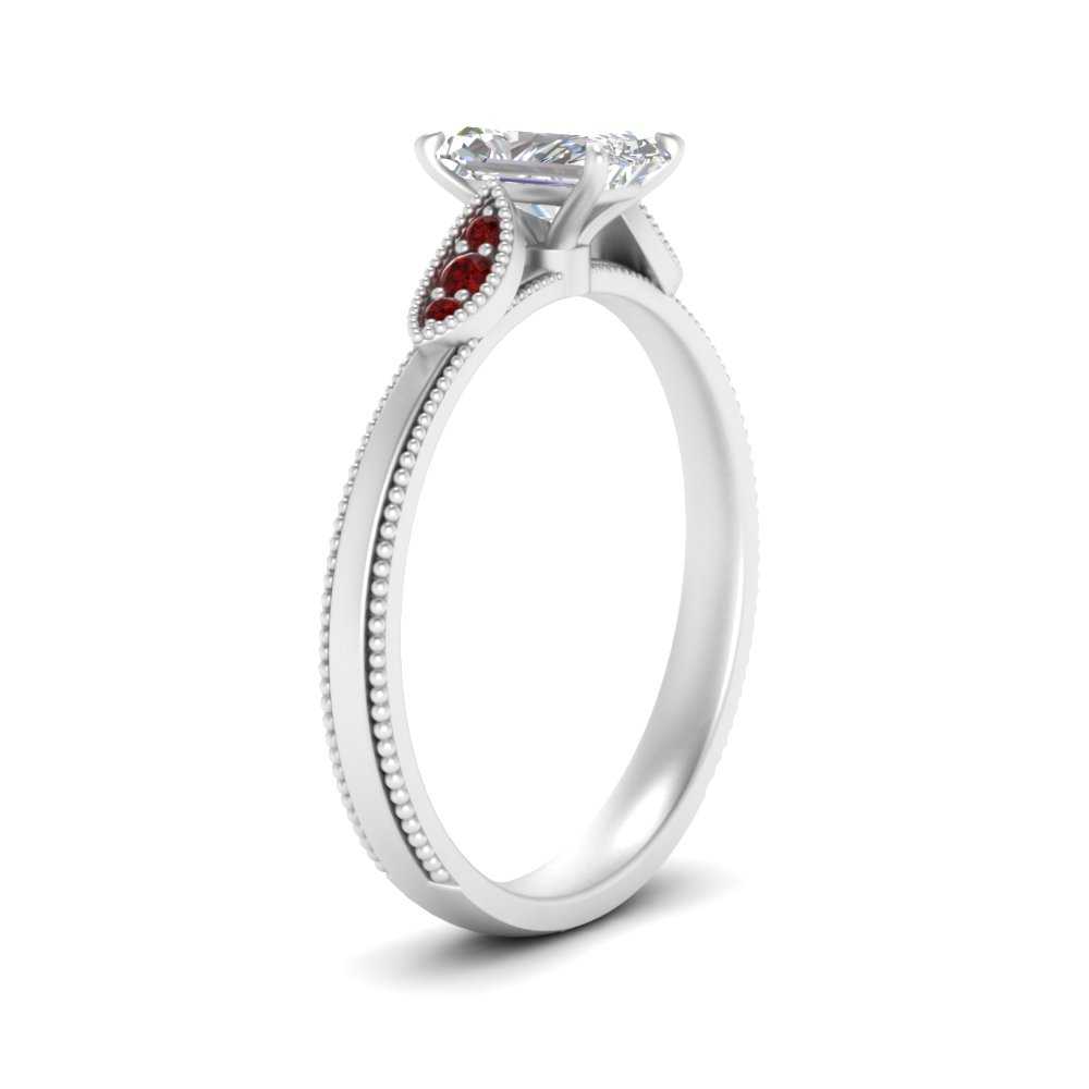 Milgrain Simple Radiant Cut Ruby Engagement Ring In 14K White Gold ...