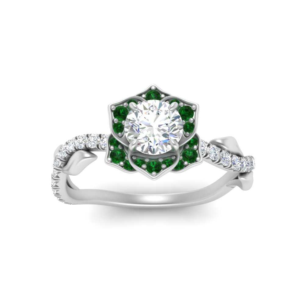 Natural Inspired Halo Emerald Engagement Ring In 950 Platinum ...