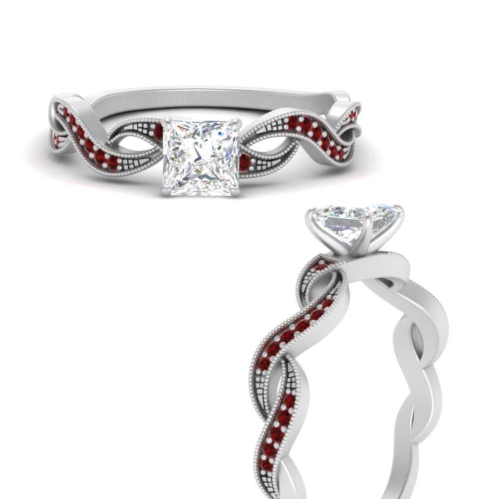 Swirl Infinity Princess Cut Ruby Engagement Ring In 950 Platinum | Fascinating Diamonds