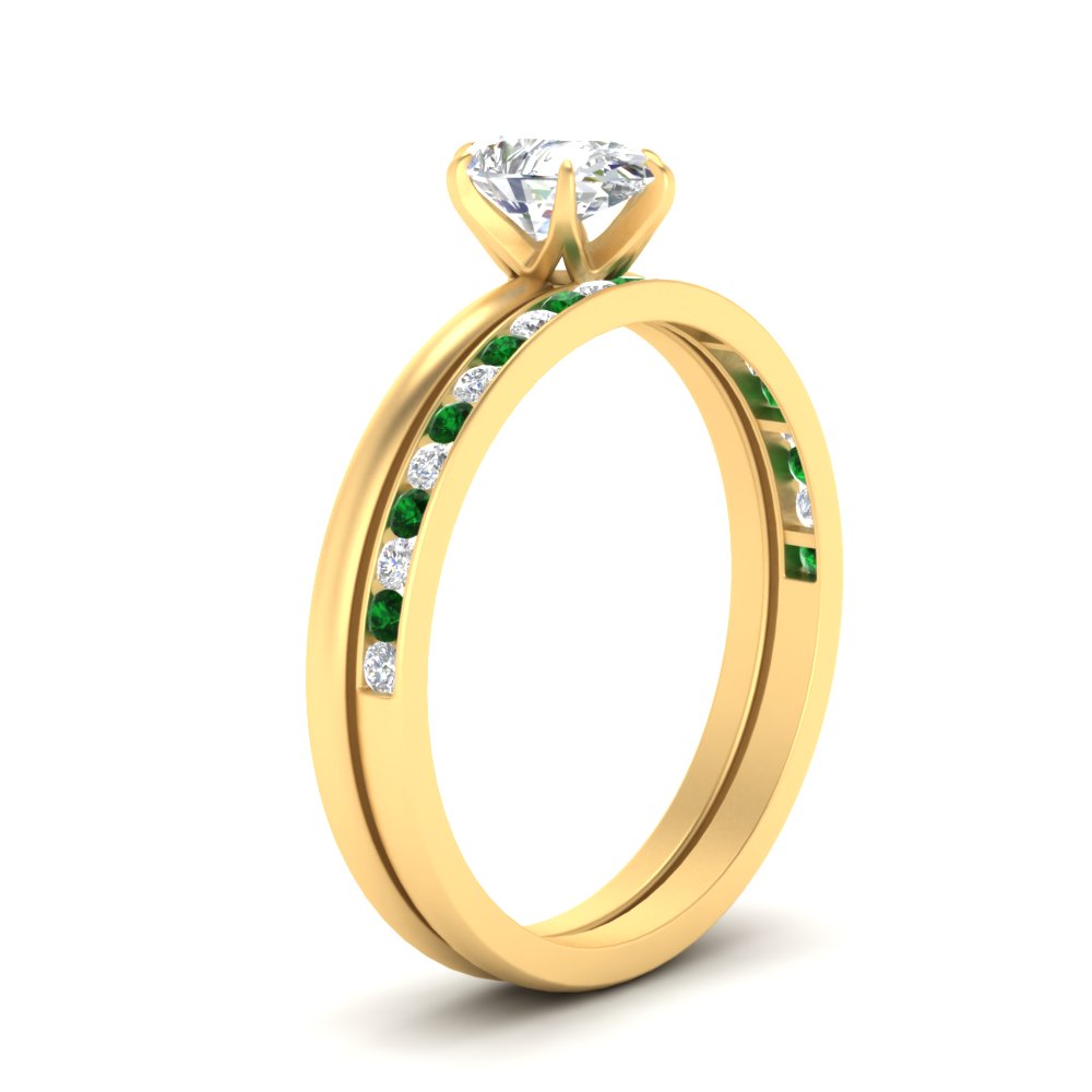 Thin Band Pear Engagement Ring With Emerald Channel Set Band In 14K ...