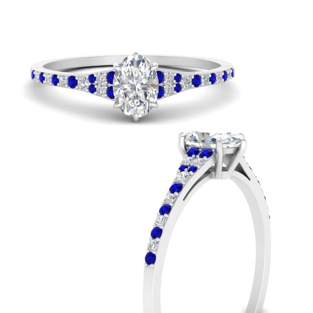 Cluster Affordable Oval Sapphire Ring In 18K White Gold Fascinating Diamonds