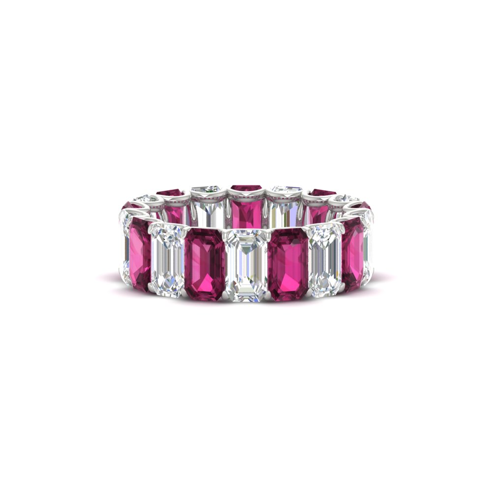 6 Carat Lab Diamond Emerald Cut Eternity Band With Pink Sapphire In 950 ...