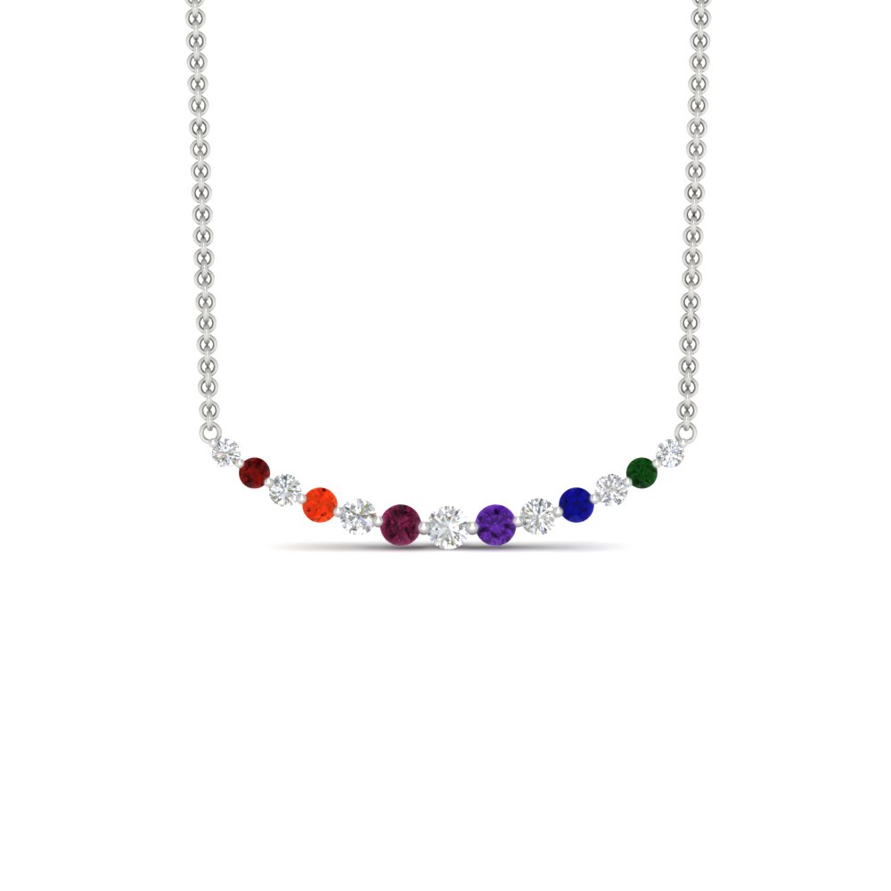 Floating Graduated Multi diamond Necklace For Mom In 14K White Gold ...