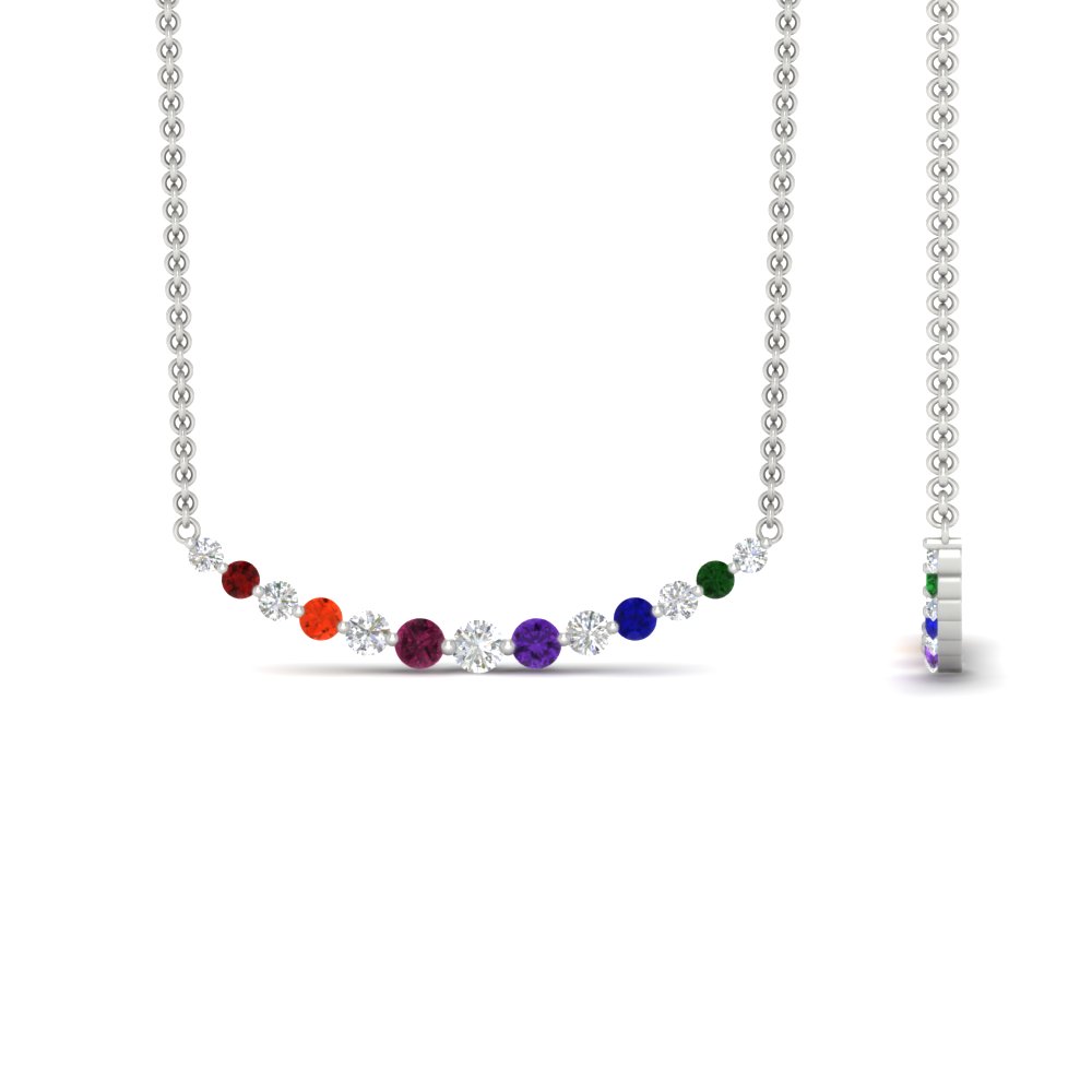 Floating Graduated Multi diamond Necklace For Mom In 14K White Gold ...