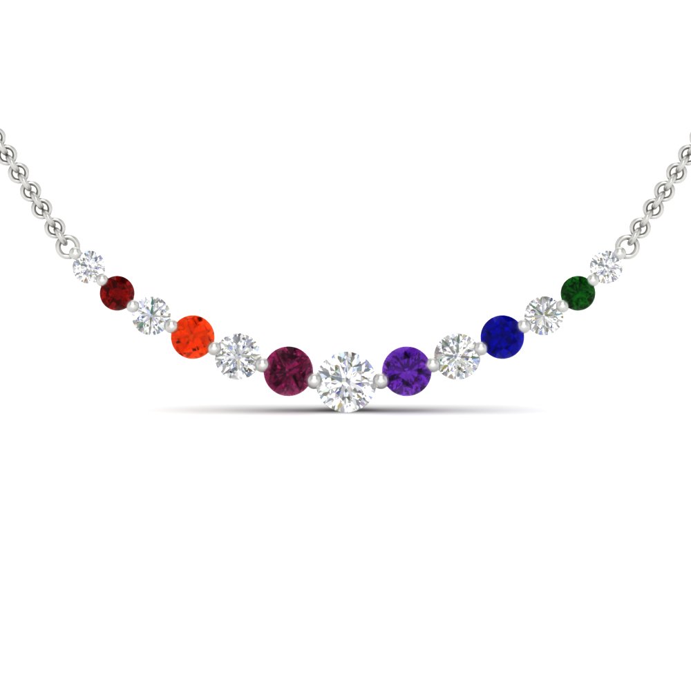 Floating Graduated Multi diamond Necklace For Mom In 14K White Gold ...