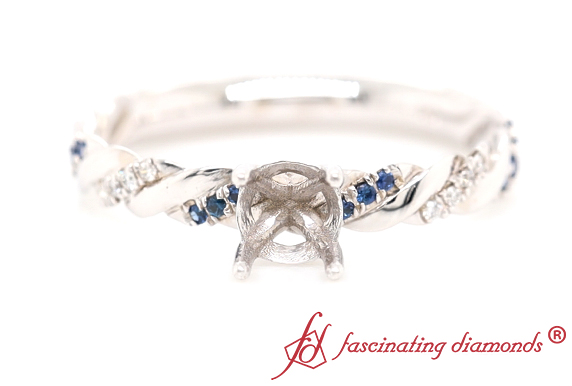 Round Cut Twisted Delicate Diamond Ring With Ruby In 14K White Gold ...